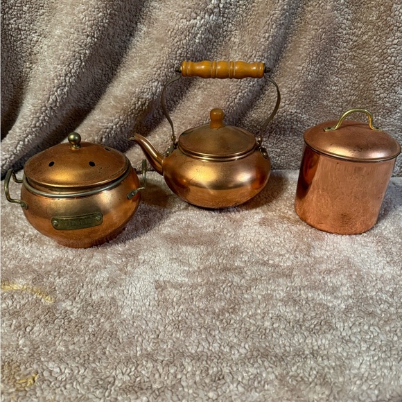 Kitchen | Vintage Copper Clad Teapot Potpourri Pot And Canister | Poshmark